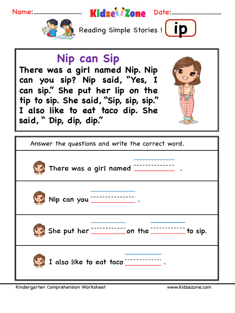 IP Word Family Reading Simple Stories Comprehension 2 | PDF | Language ...