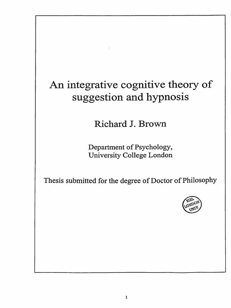 An Integrative Cognitive Theory of Suggestion and Hypnosis Author Richard J. Brown | PDF ...