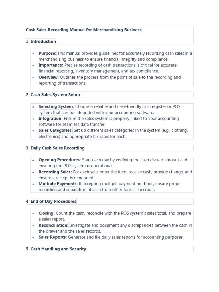 Cash Sales Recording Manual | PDF | Point Of Sale | Cash