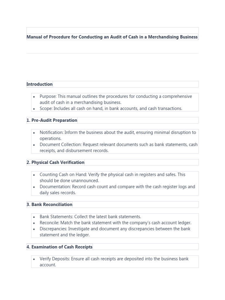 Manual of Procedure For Conducting An Audit of Cash in A Merchandising ...