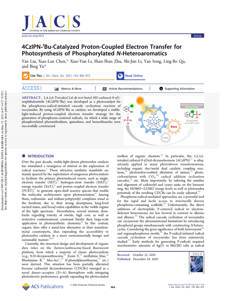 4CzIPN T Bu-Catalyzed Proton-Coupled Electron Transfer For ...