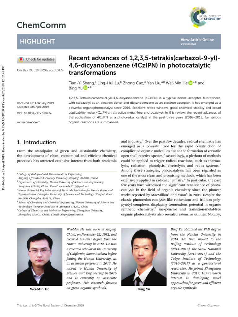 Advances in 4CzIPN Photocatalysis | PDF | Catalysis | Chemical Reactions