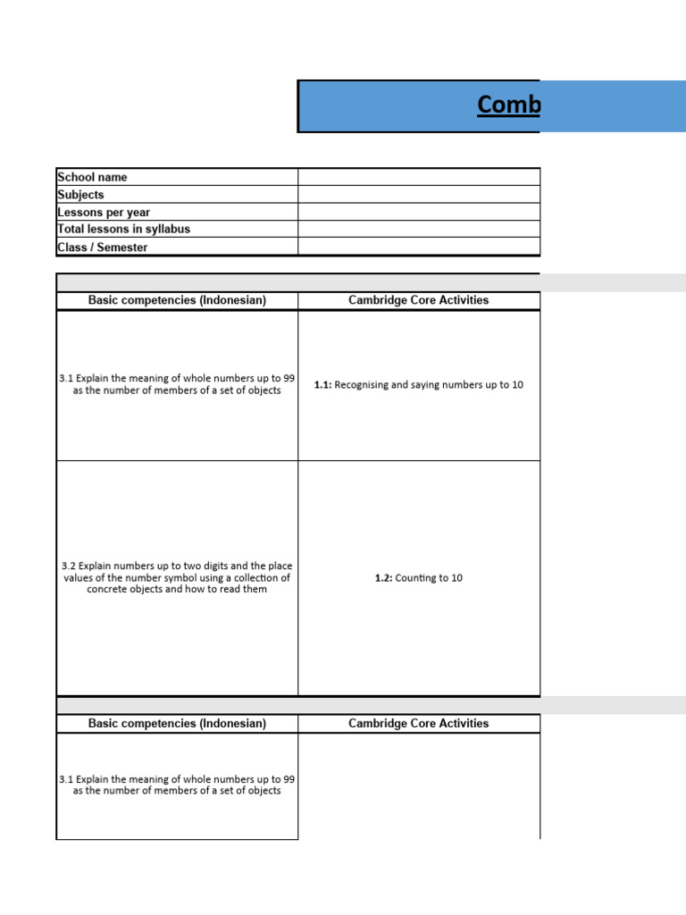 GRADE 1 - Indonesia and Cambridge Combined (Syllabus) | Download Free ...