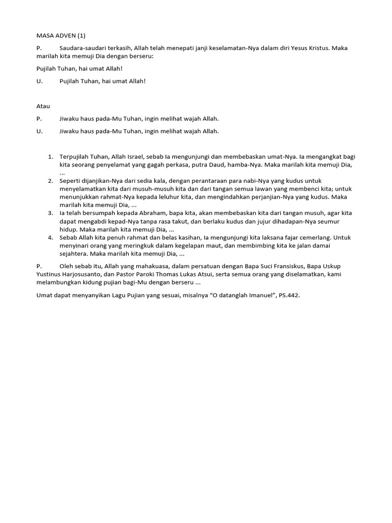 Doa Pujian Ibadat Sabda Tanpa Imam | PDF | Agama & Spiritualitas
