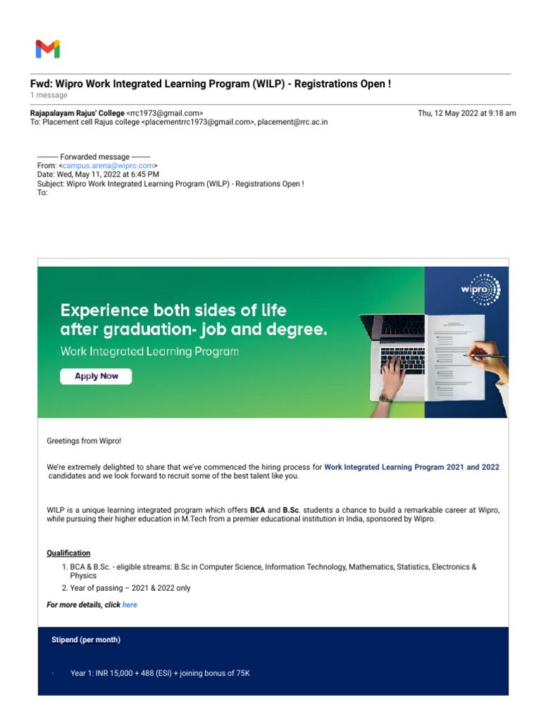 Wipro Work Integrated Learning Program (WILP) - Registrations Open ...