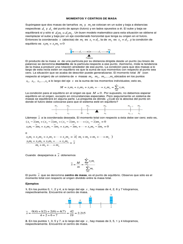 Momentos y Centro de Masa en Física | PDF | Sistema de coordenadas ...