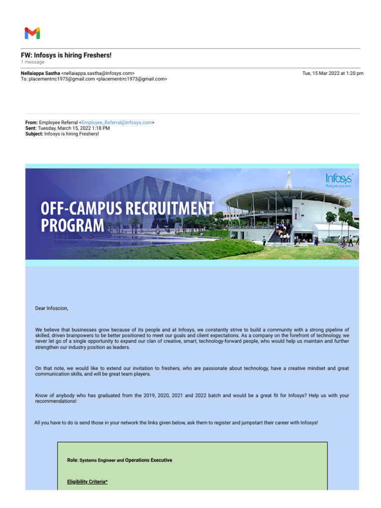 Infosys Is Hiring Freshers! | PDF | Science