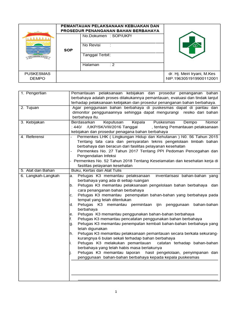 8.5.2 - Pemantauan Pelaksanaan Kebijakan Dan Prosedur Penanganan Bahan Berba | PDF