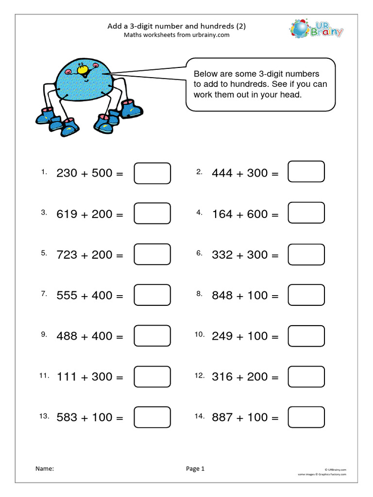 Add A 3 Digit Number and Multiples of 100 2 Questions | PDF