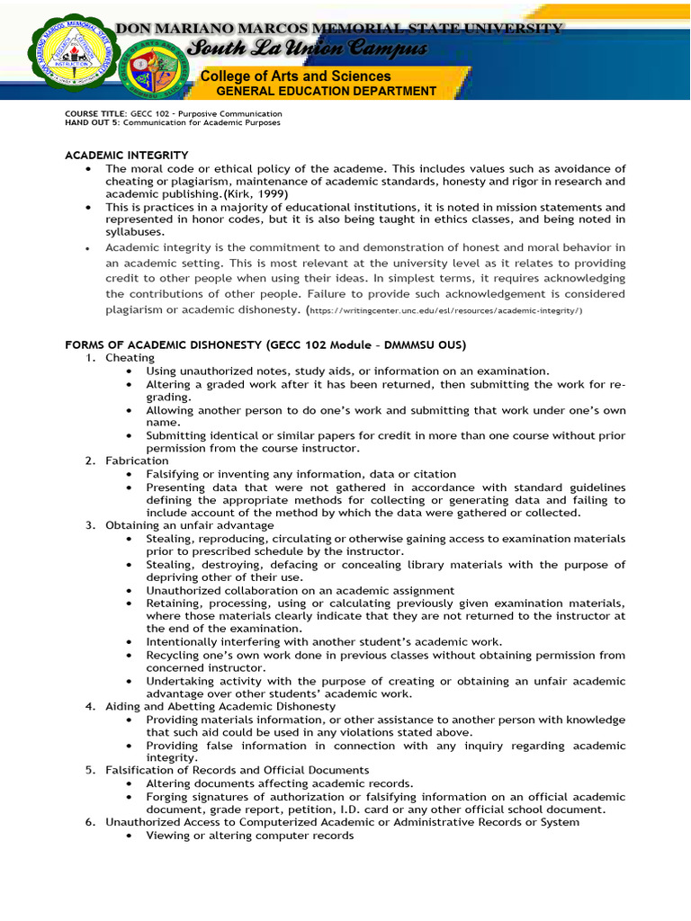 h5. Communication For Academic Purposes | PDF | Academic Dishonesty ...