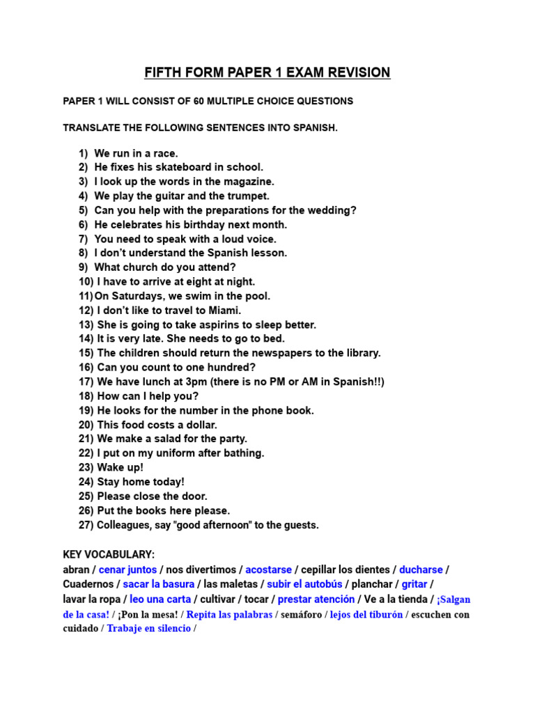 Paper 1 Exam Revision Guide | PDF