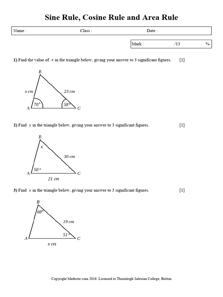 Sine Rule, Cosine Rule and Area Rule - 3 | PDF | Triangle | Area