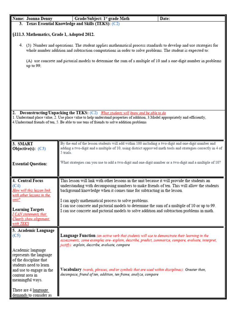 Edtpa Lesson Plan Guide LPG 1 | PDF | Learning | Mathematics