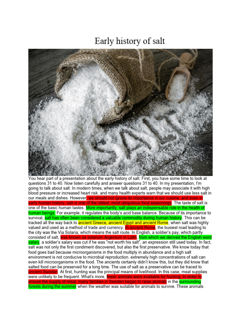 Early History of Salt Ielts Listening | PDF | Salt | Meat
