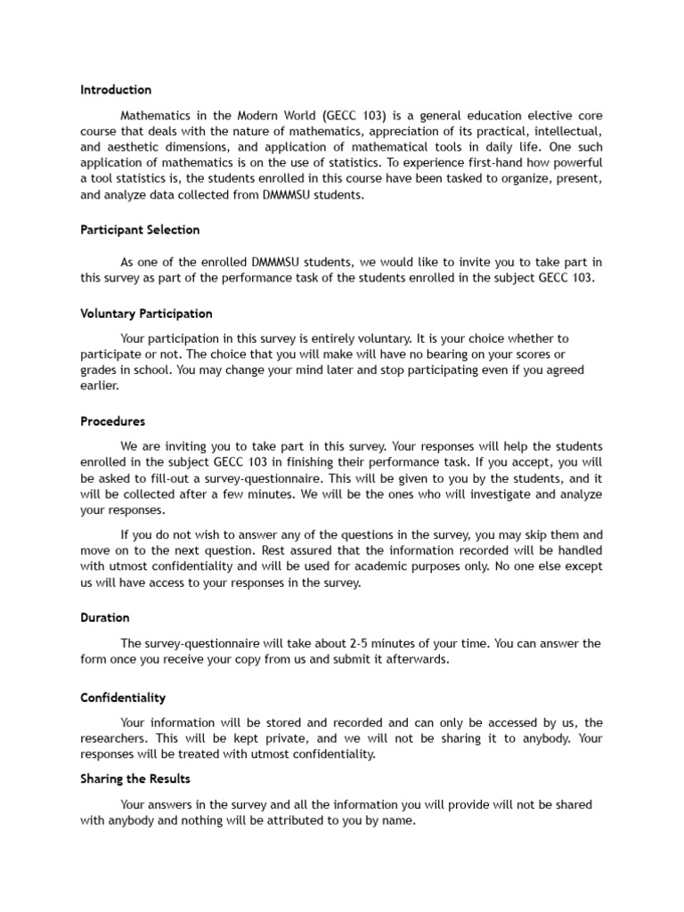 DMMMSU Student Survey Participation Guide | PDF | Statistics