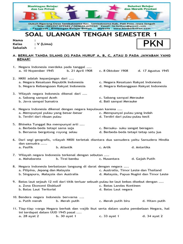 Soal PKN Kelas 5 | PDF