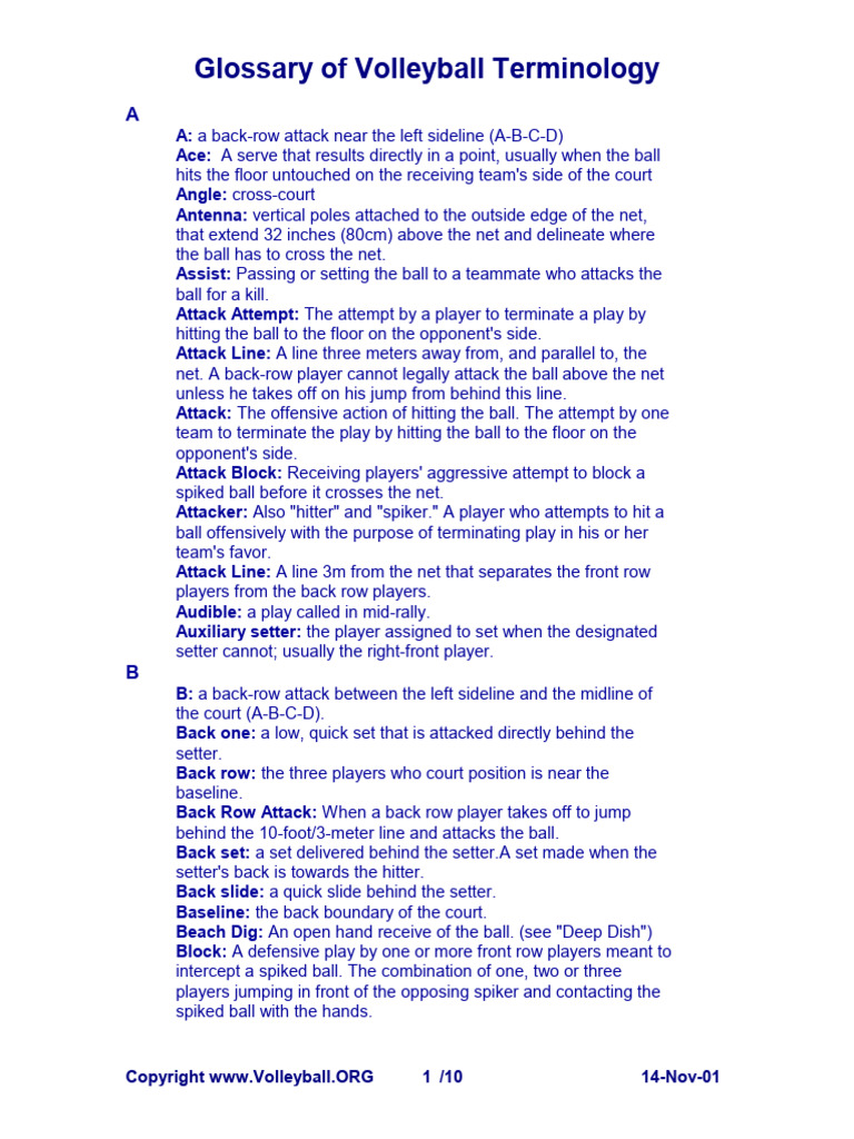 Glossary of Volleyball Terms | Download Free PDF | Volleyball | Team Sports