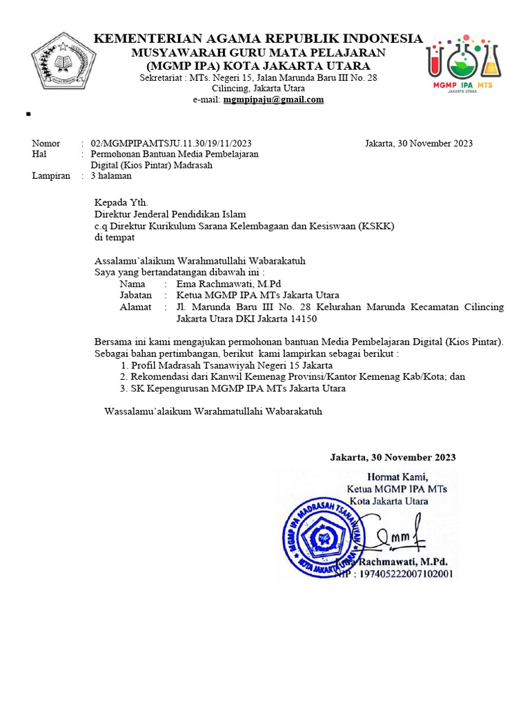 Surat Permohonan Bantuan MGMP | PDF | Ilmu Sosial