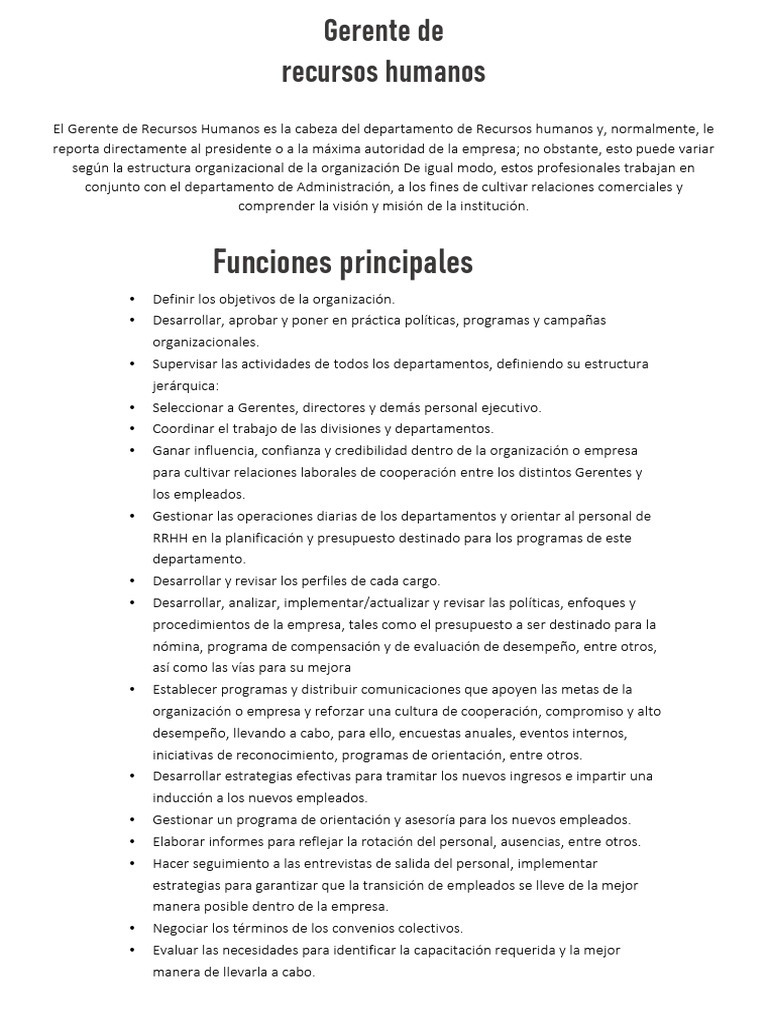 Infografia de Funciones y Reponsabilidades Del Gerente de Recursos Humanos | PDF | Gestión de ...