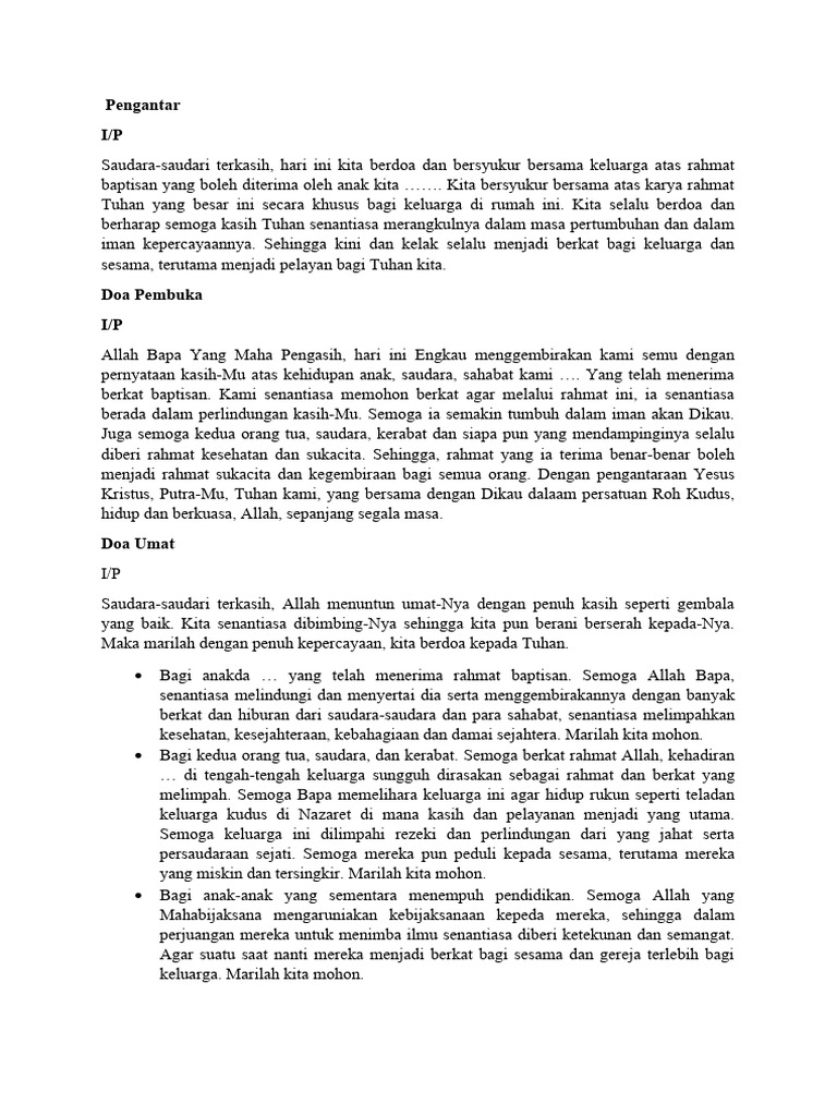 Doa Syukur Baptisan Anak Katolik | PDF
