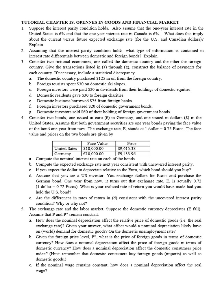 TUTORIAL CHAPTER 18 - Openness in Good and Financial Market | PDF ...