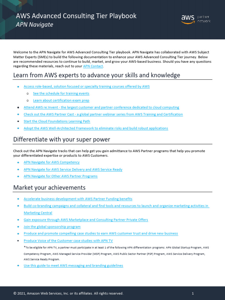 AWS Advanced Consulting Tier Playbook | PDF | Amazon Web Services | Cloud Computing