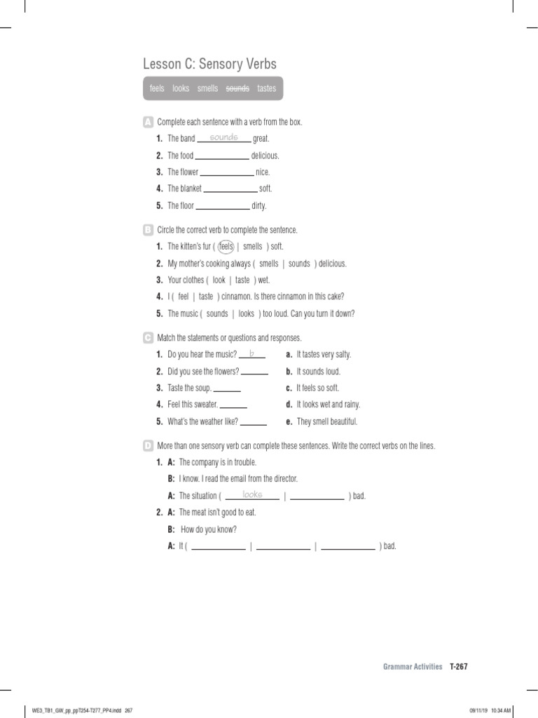 World English 3e Level 1 Grammar Activities Unit 7 Lesson C | PDF | Linguistic Morphology | Grammar