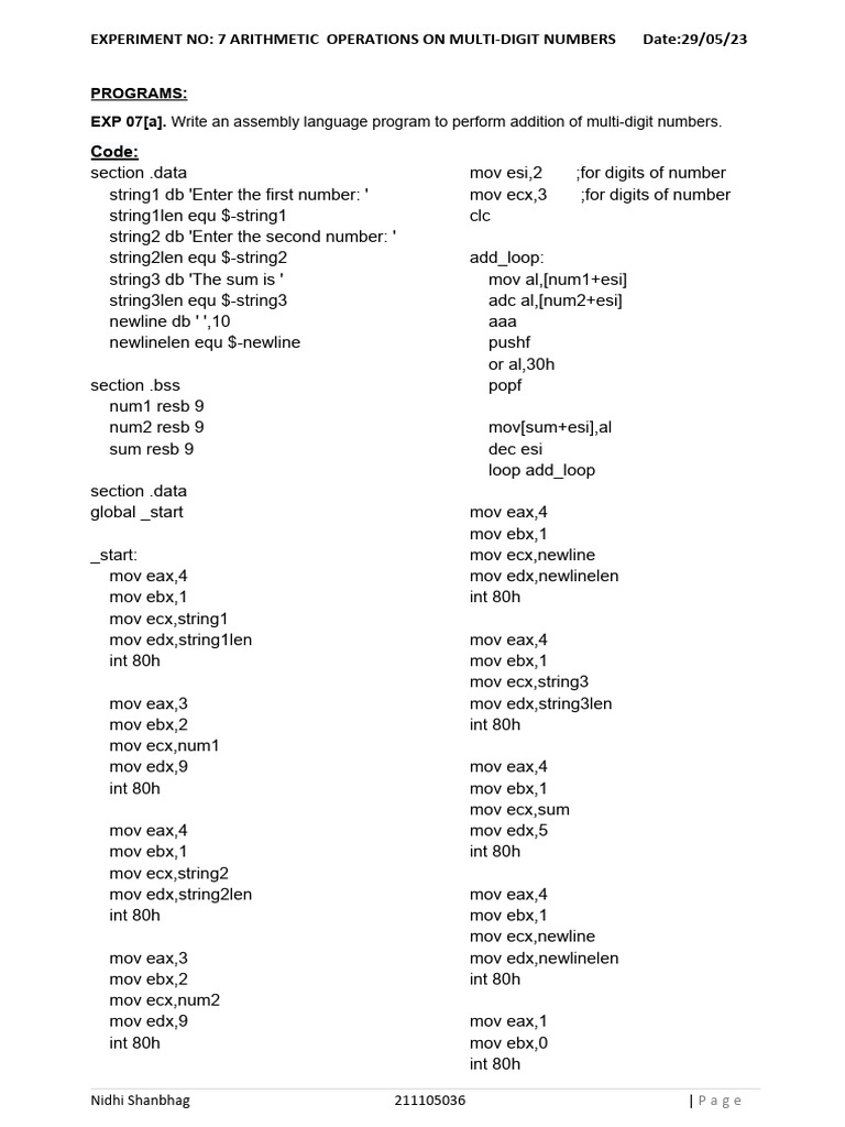 MPMC EXP 07 Code & Output Print | PDF | Computer Programming | Computer Science