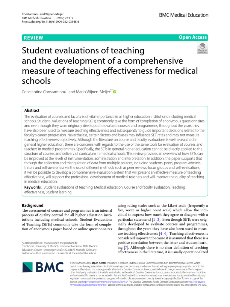 Student Evaluations of Teaching and The Development of A Comprehensive ...