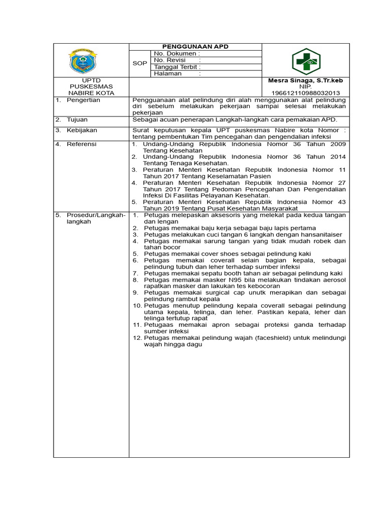 Sop Penggunaan Apd | PDF