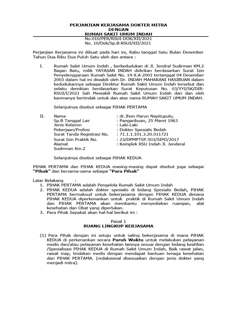TKRS 5 EP 1 Perjanjian Untuk Staf Medis | PDF | Hukum | Sains & Matematika
