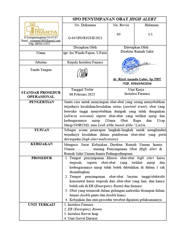 Penyimpanan & Pelabelan Obat High Alert | PDF | Kesehatan Holistik