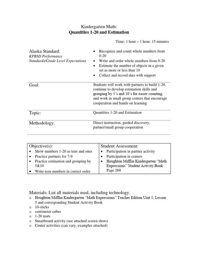 Kindergarten Math LP | PDF | Learning | Teachers