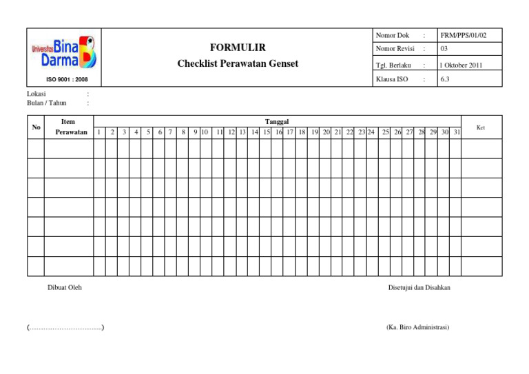 Checklist Perawatan Genset | PDF