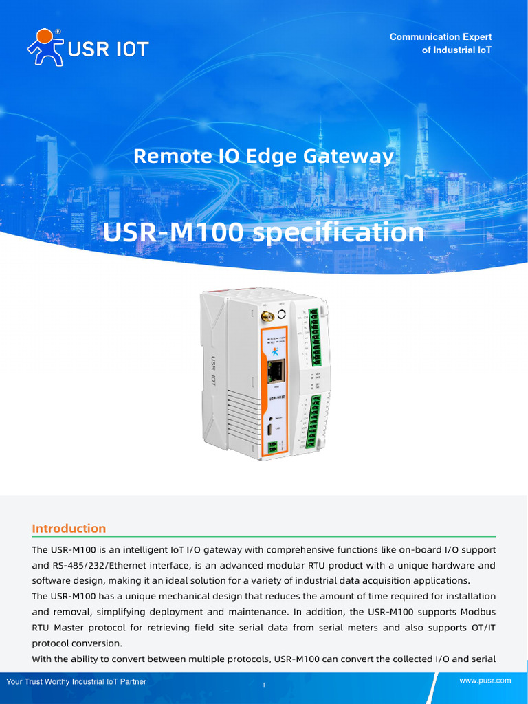 USR-M100 Specification: Remote IO Edge Gateway | PDF | Internet Of ... USR-M100 Specification: Remote IO Edge Gateway | PDF | Internet Of ...