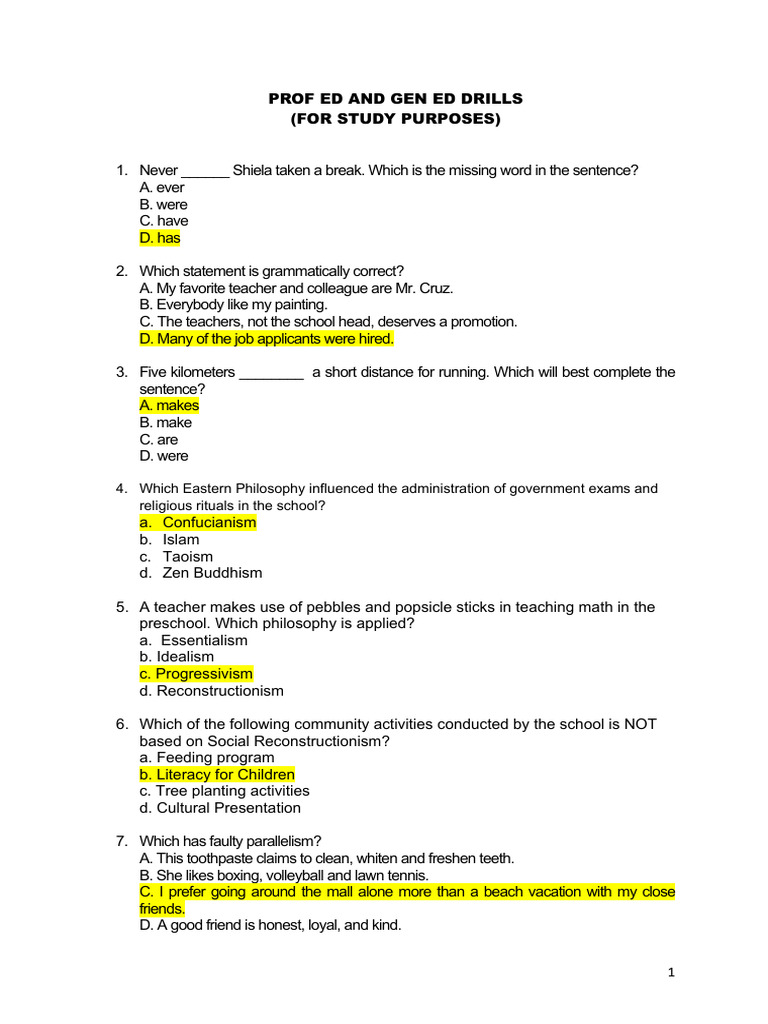 Teacher Education Practice Drills | PDF | Teachers | Social Equality
