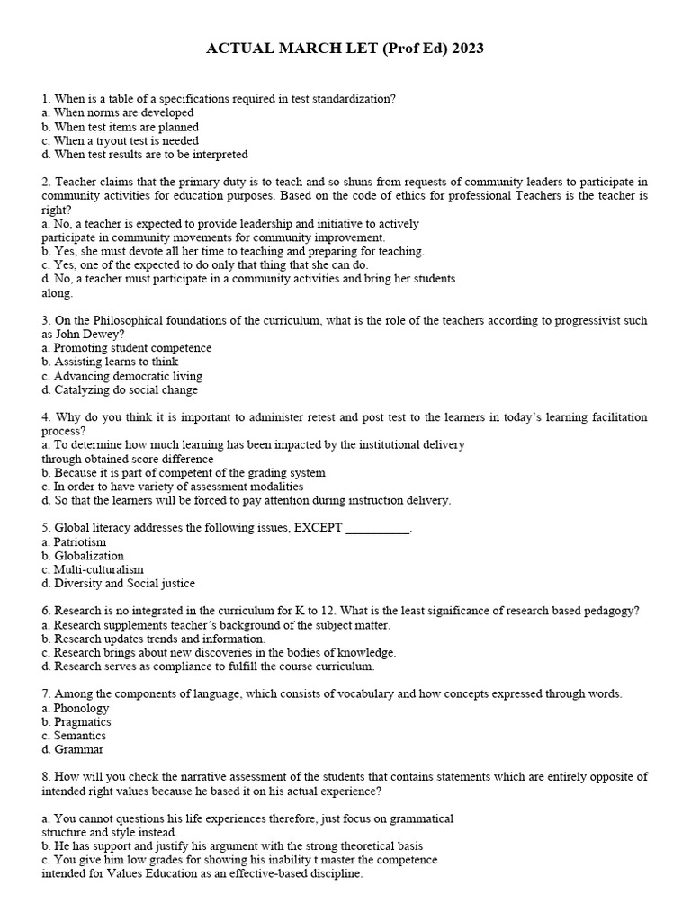 Answer-Sheet Prof-Ed | PDF | Learning | Teachers