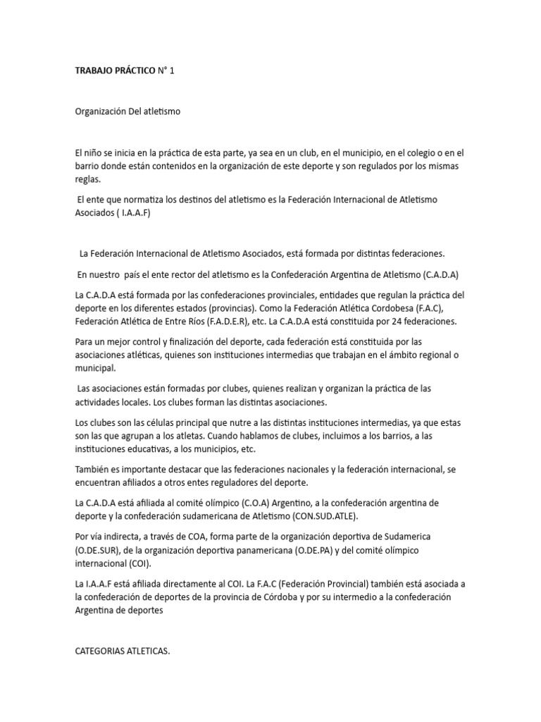 Trabajo Practico N°1 Atletismo | PDF | Corriendo | Deporte del atletismo Trabajo Practico N°1 Atletismo | PDF | Corriendo | Deporte del atletismo