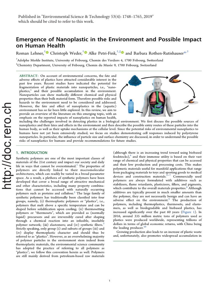 2019 - Lehner Et Al. Emergence of Nanoplastic in The Environment and ...