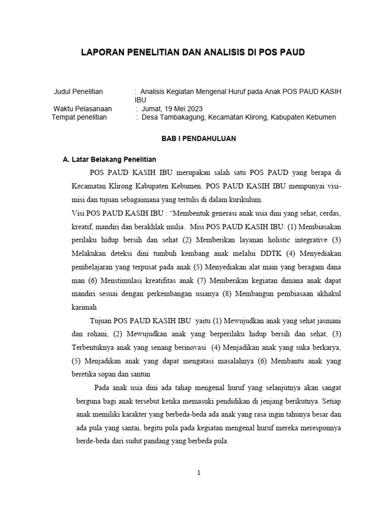 Lap Analisis Pos Paud | PDF | Karier & Perkembangan | Kesehatan Holistik