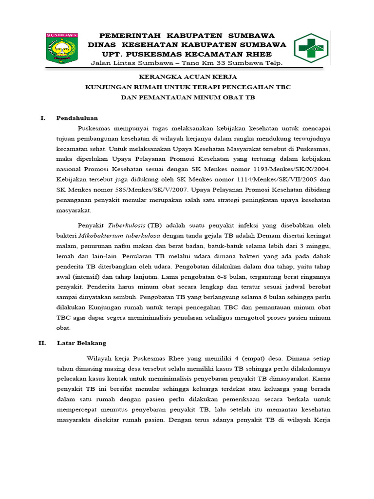 Kak Kunjungan Rumah Pemantauan Kasus Dan Terapi Pencegahan TBC 1 | PDF
