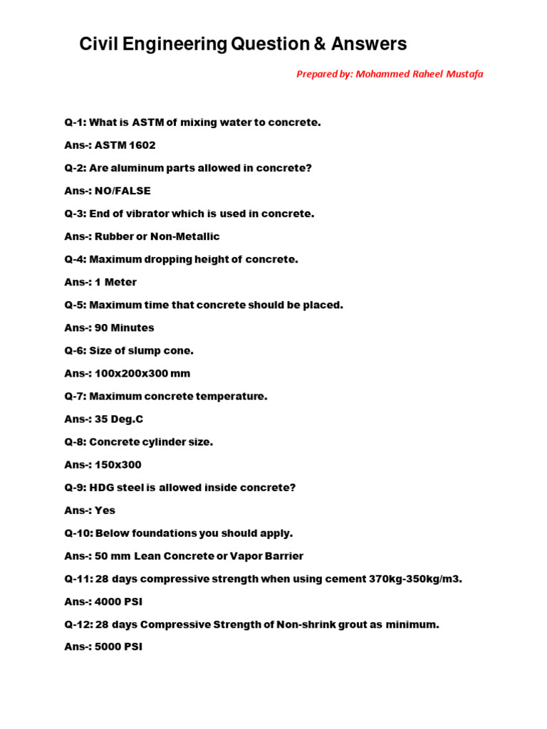 Civil Engineering Question and Answers | PDF | Concrete | Cement