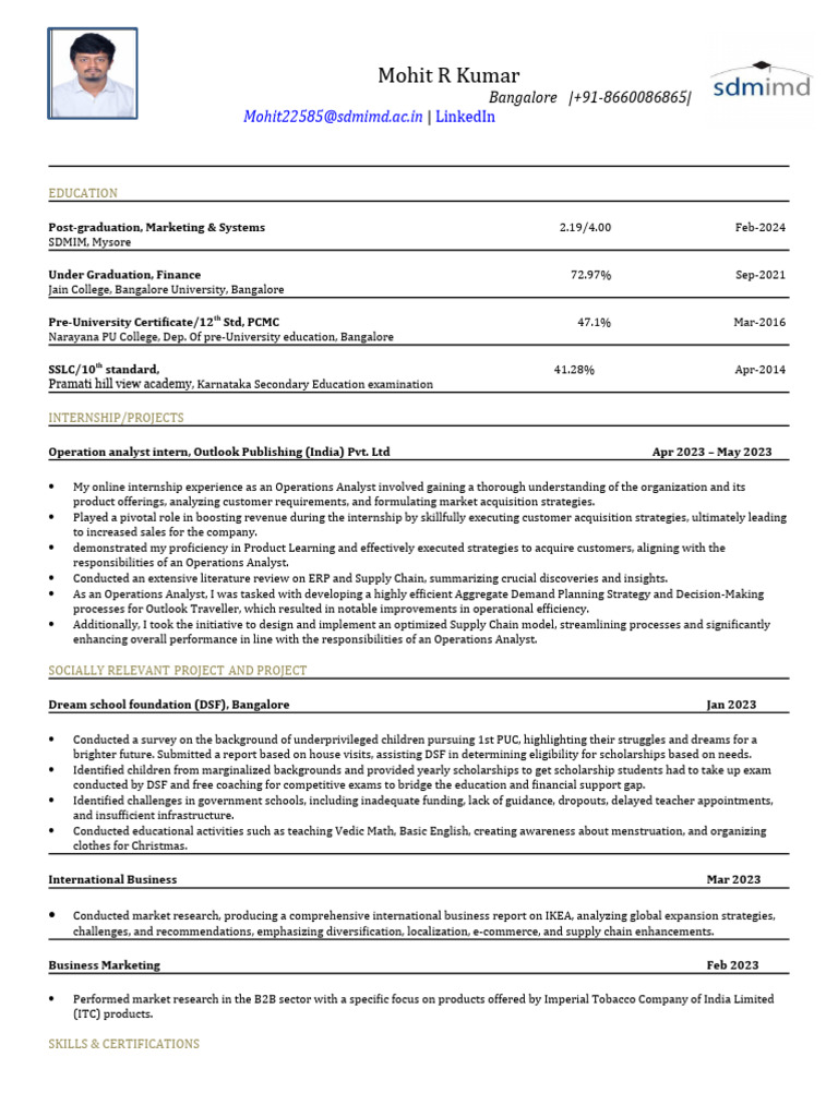 Mohit.R.Kumar | PDF | Bangalore | Business