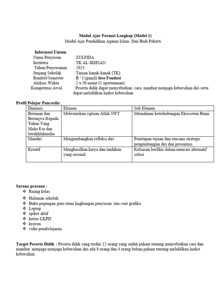 Modul Ajar Format Lengkap | PDF