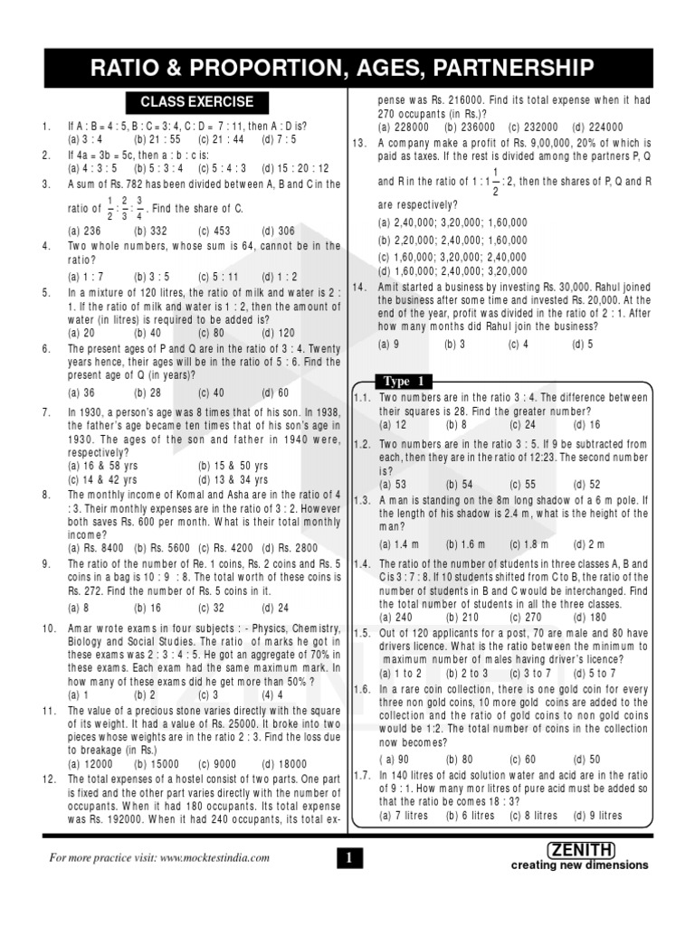 Ratio & Proportion | PDF | Speed | Ratio