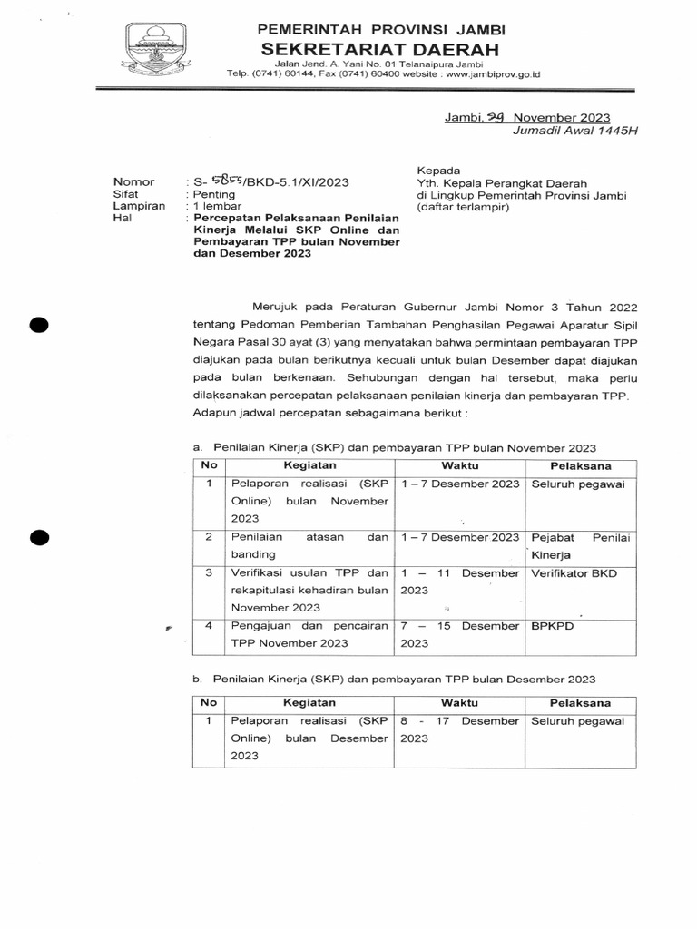 Surat Percepatan SKP Nov Dan Des 2023 | PDF