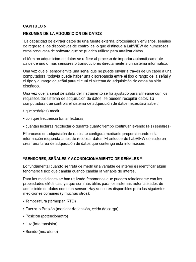 Resumen Tarea 6 | PDF | Adquisición de datos | Sensor