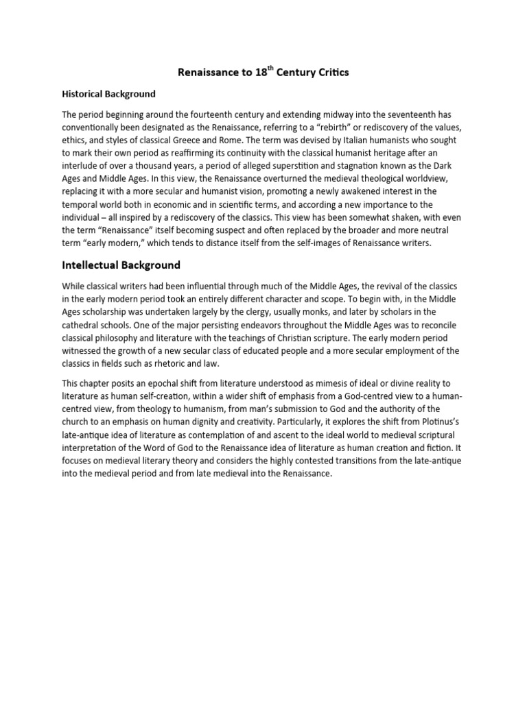 Renaissance to 18th Century Shift | PDF | Renaissance | Humanism