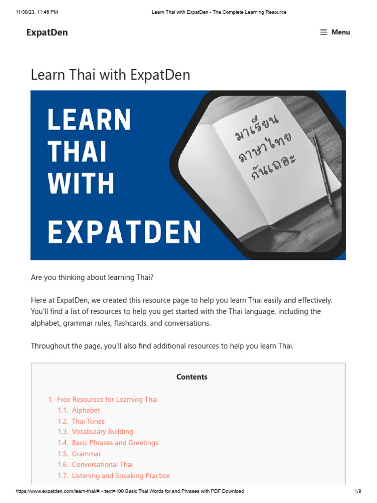 Learn Thai: Essential Resources Guide | PDF | Thai Language | English ...