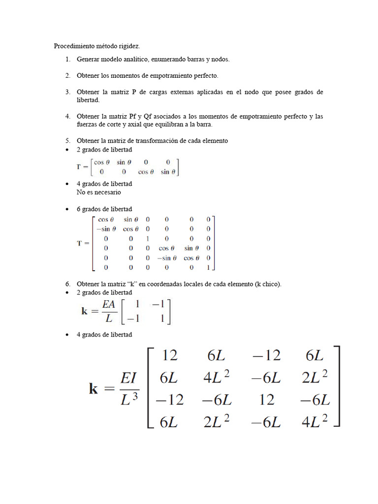 Procedimiento Método Rigidez | PDF